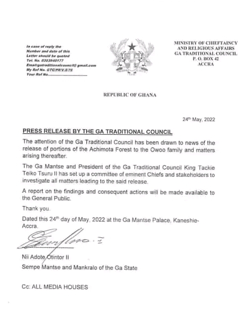 PRESS RELEASE BY THE GA TRADITIONAL COUNCIL The Best News Platform ...